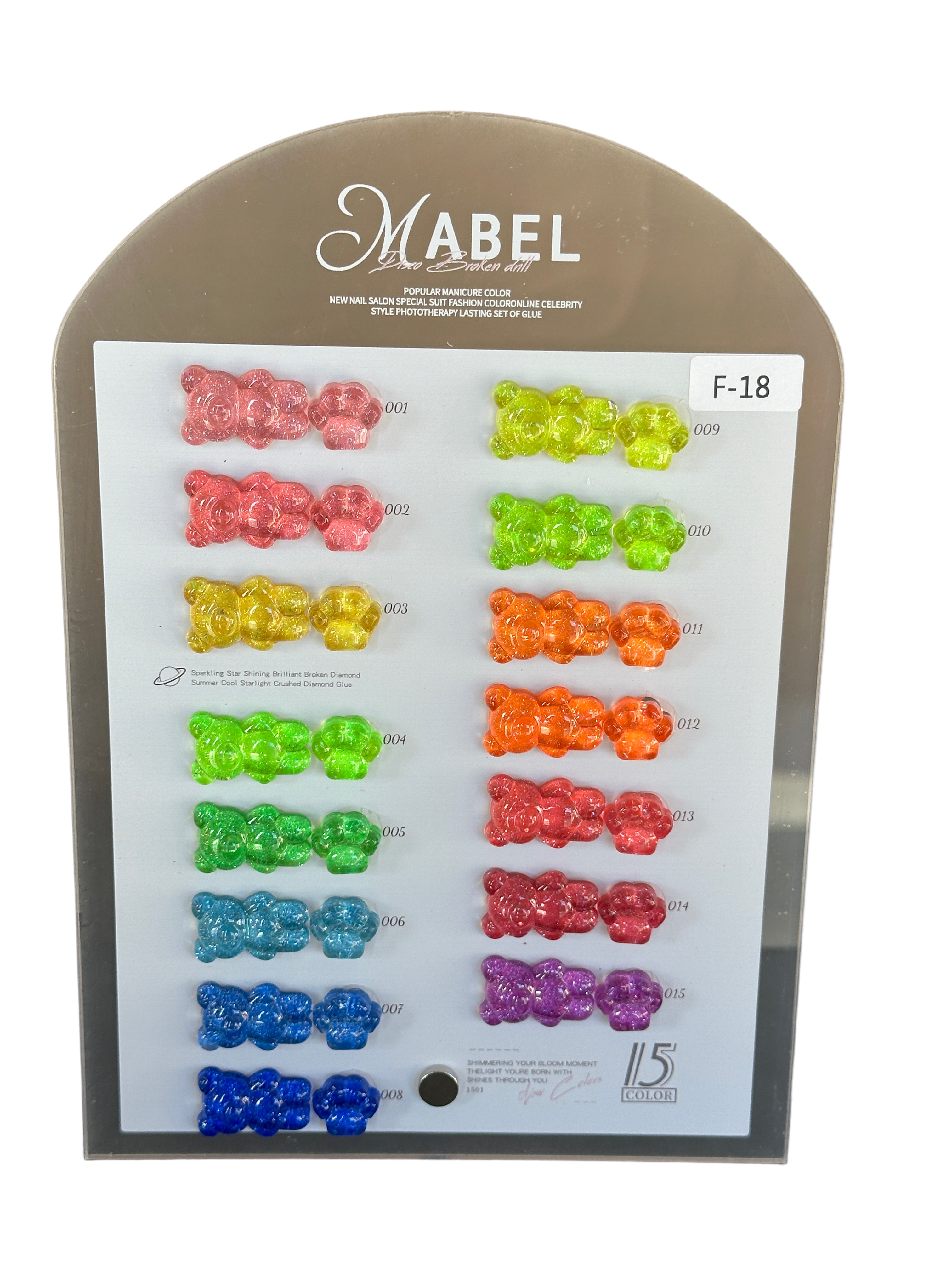 Mabel Gel 15 Glitter Gel Colors - F18 – Sunshine Nail Supply